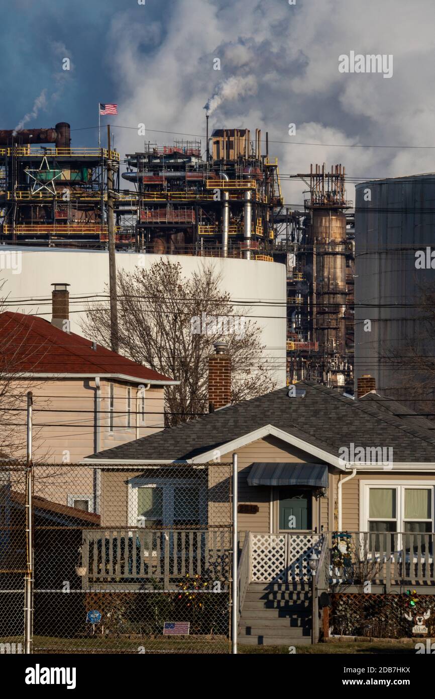 BP Whiting Refinery in Whiting, Indiana with nearby residential areas ...
