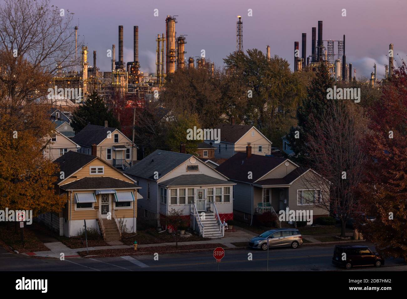 BP Whiting Refinery in Whiting, Indiana with nearby residential areas ...