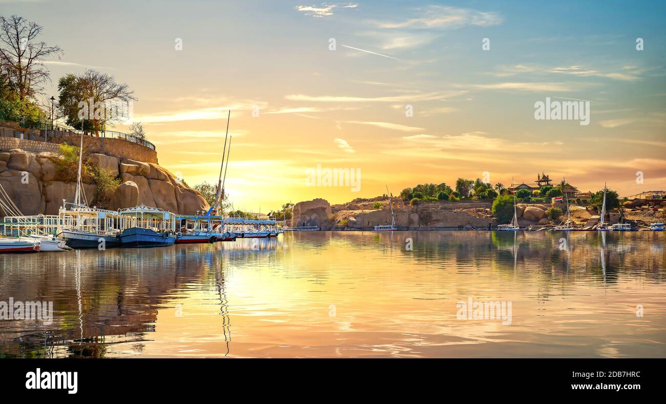 Cloudy sunset on river Nile in Aswan, Egypt Stock Photo - Alamy
