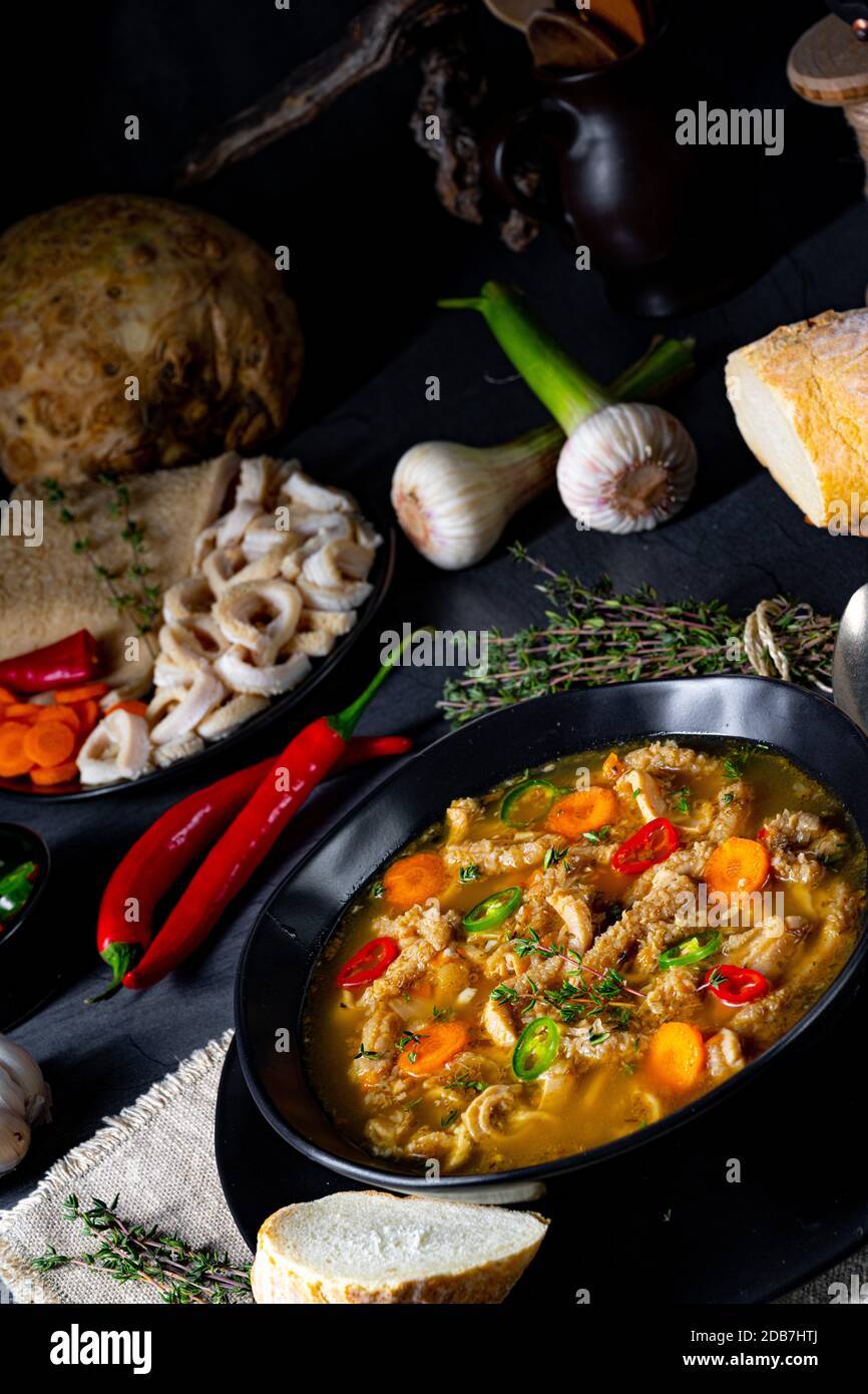 Flaczki - tripe soup the Polish way Stock Photo - Alamy