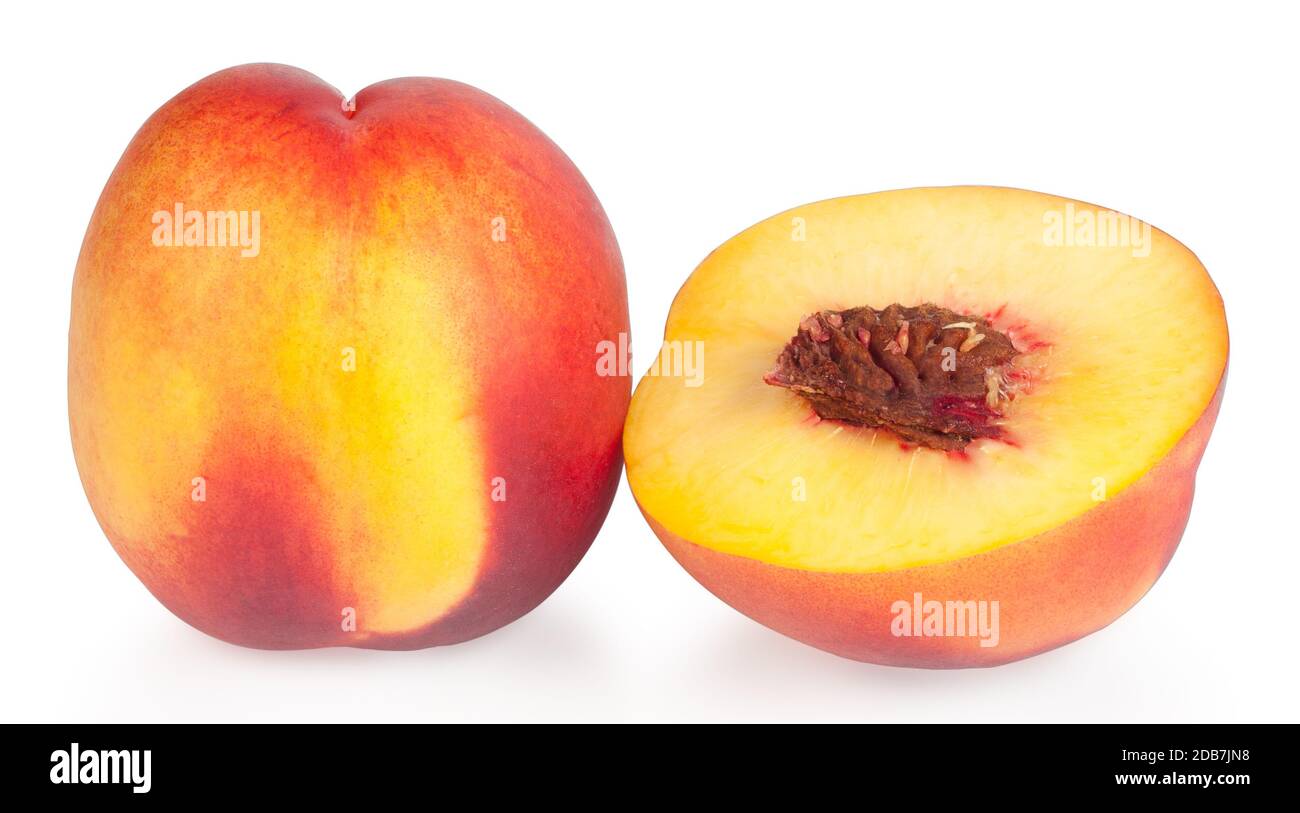 Juicy ripe peaches bright isolated on a white background Stock Photo ...