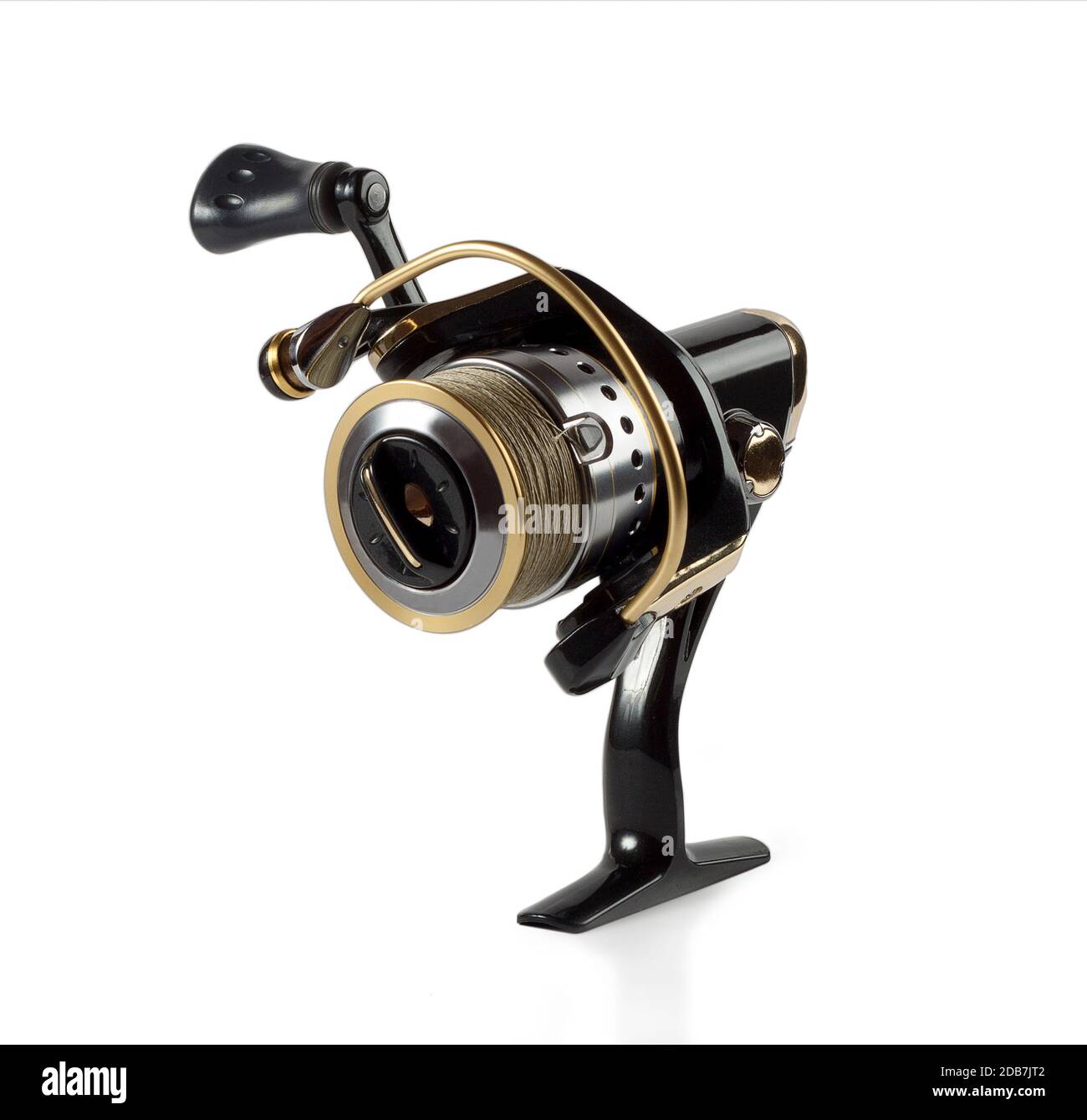 Fishing reel with a string of isolated on white Stock Photo - Alamy