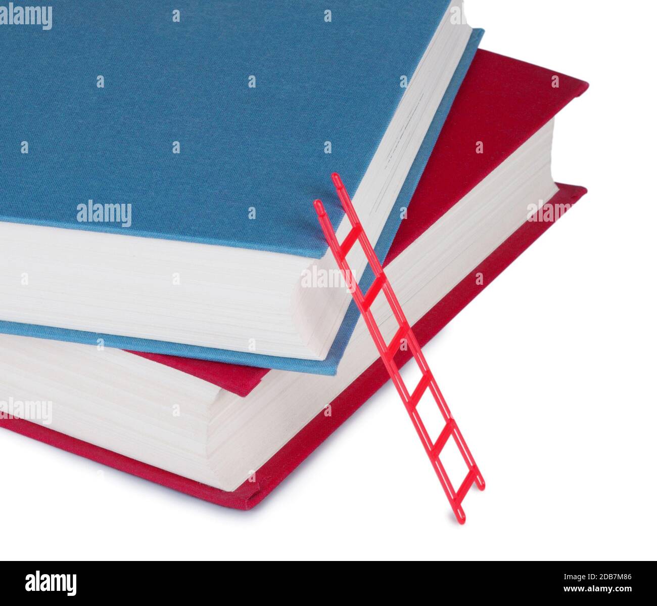 Two books with a ladder isolated on white background Stock Photo - Alamy