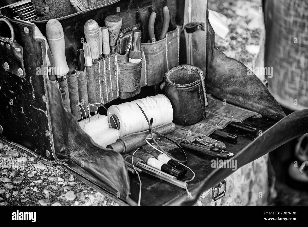 Leather artisan work detail Black and White Stock Photos & Images - Alamy