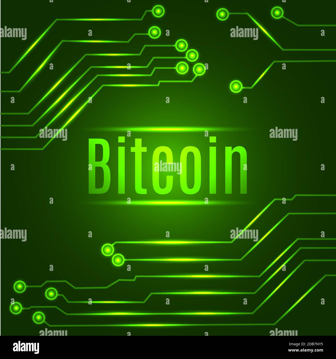 Green bitcoin digital currency concept on circuit board. Vector ...