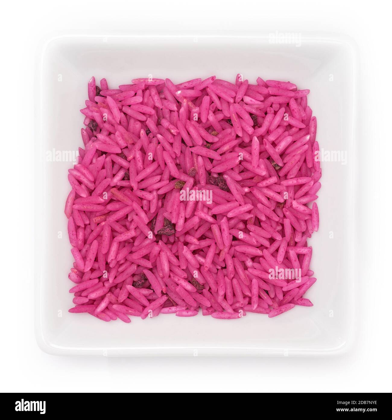 PInk coloured basmati rice in a white bowl in top view Stock Photo - Alamy