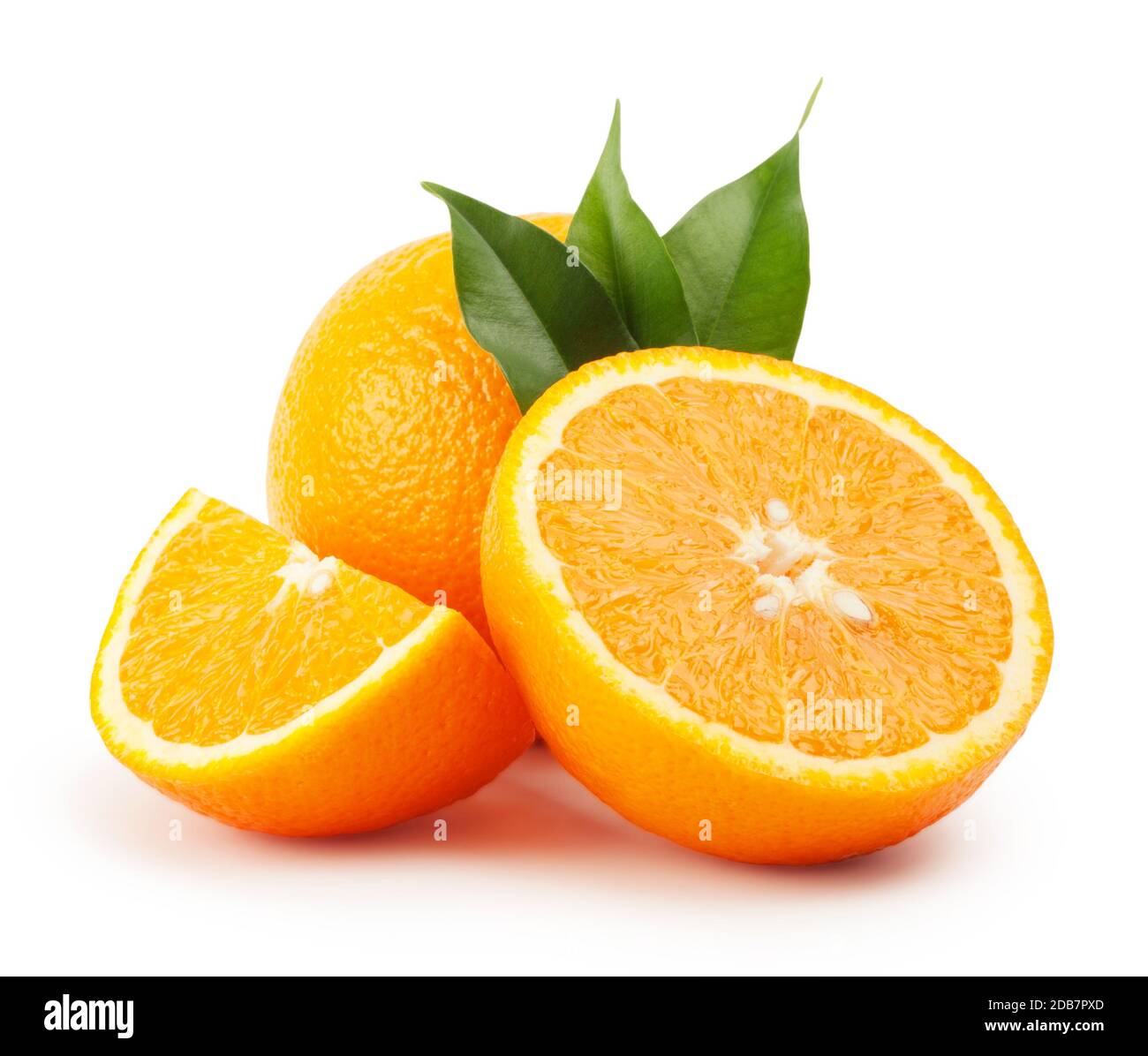Ripe oranges with leaves isolated on white background Stock Photo - Alamy