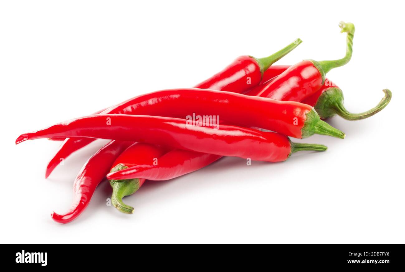 Slide red hot peppers isolated on white background Stock Photo - Alamy