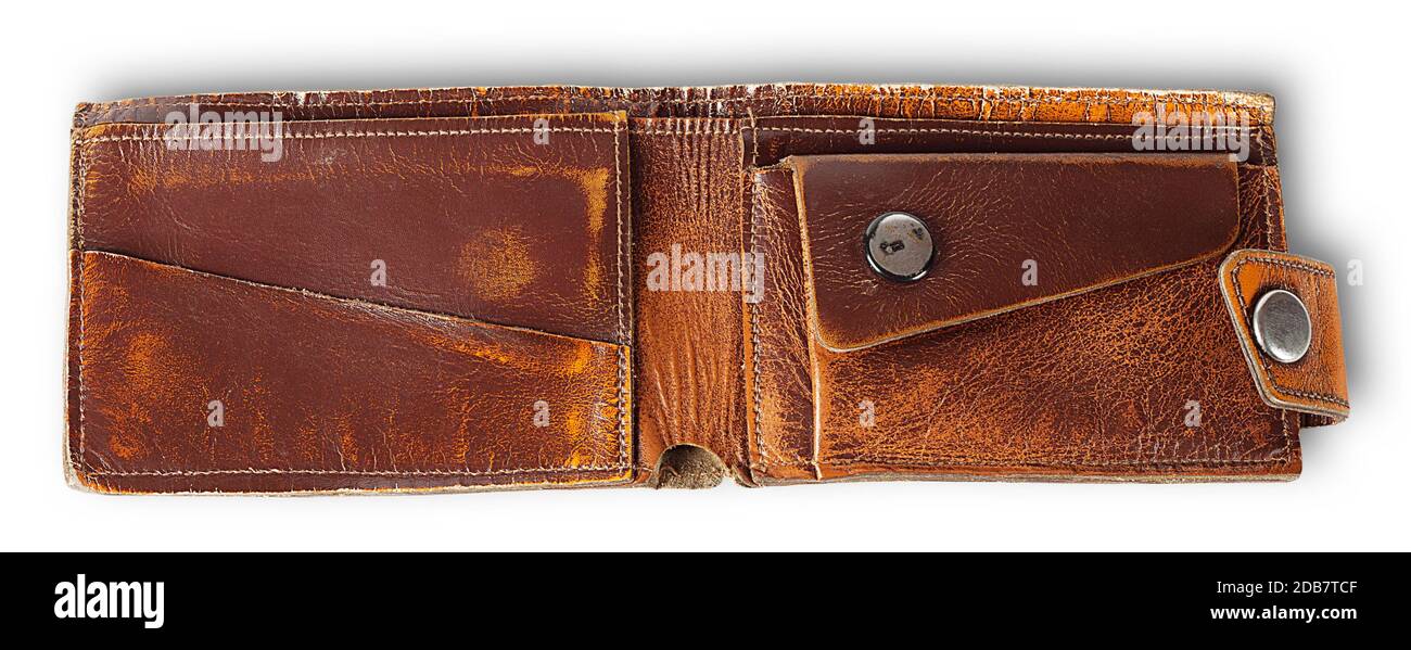 Old leather wallet isolated on a white background Stock Photo - Alamy