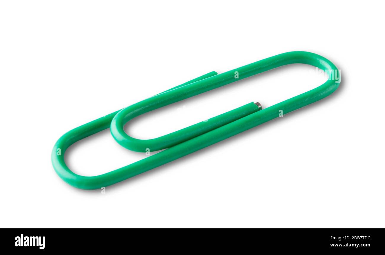Green paper clip isolated on white background Stock Photo - Alamy