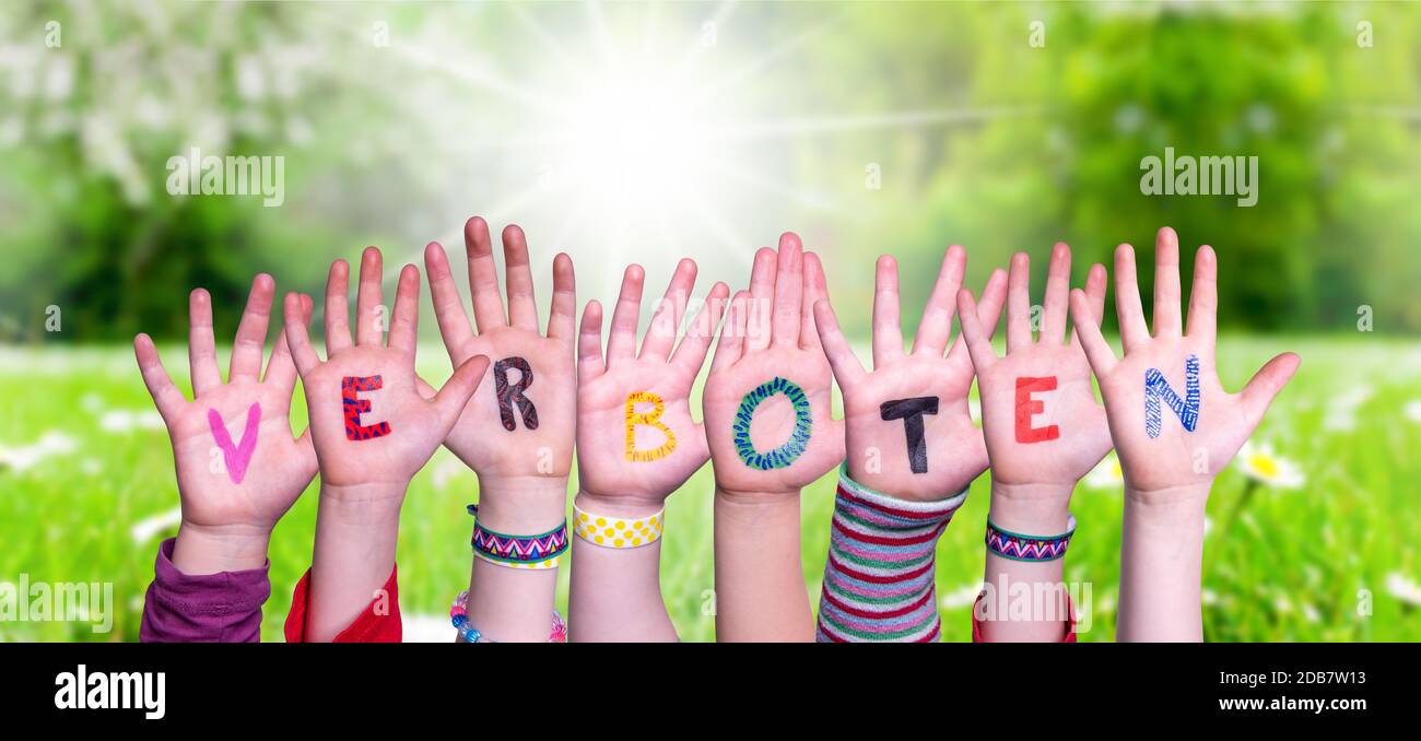 Children Hands Building Colorful German Word Verboten Means Forbidden ...