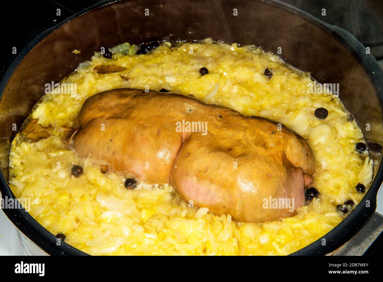 German deli Sauerkraut with liver sausage Stock Photo - Alamy