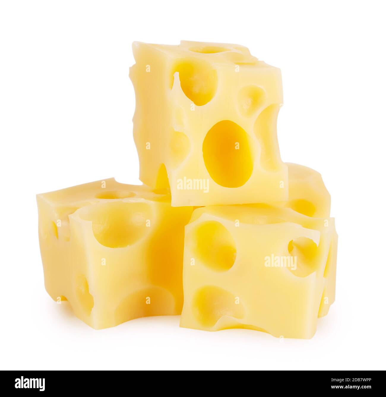 Pyramid of three cubes of cheese isolated on white background Stock ...