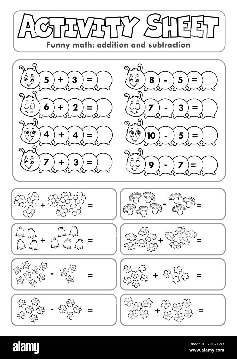 Activity sheet math theme 5 - picture illustration Stock Photo - Alamy