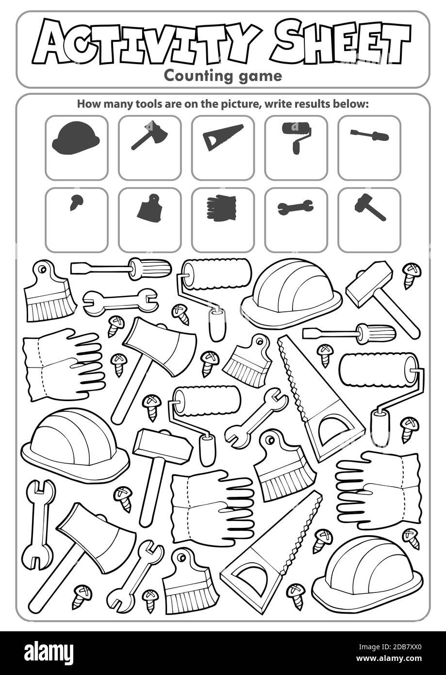 Activity sheet counting game 9 - picture illustration Stock Photo - Alamy