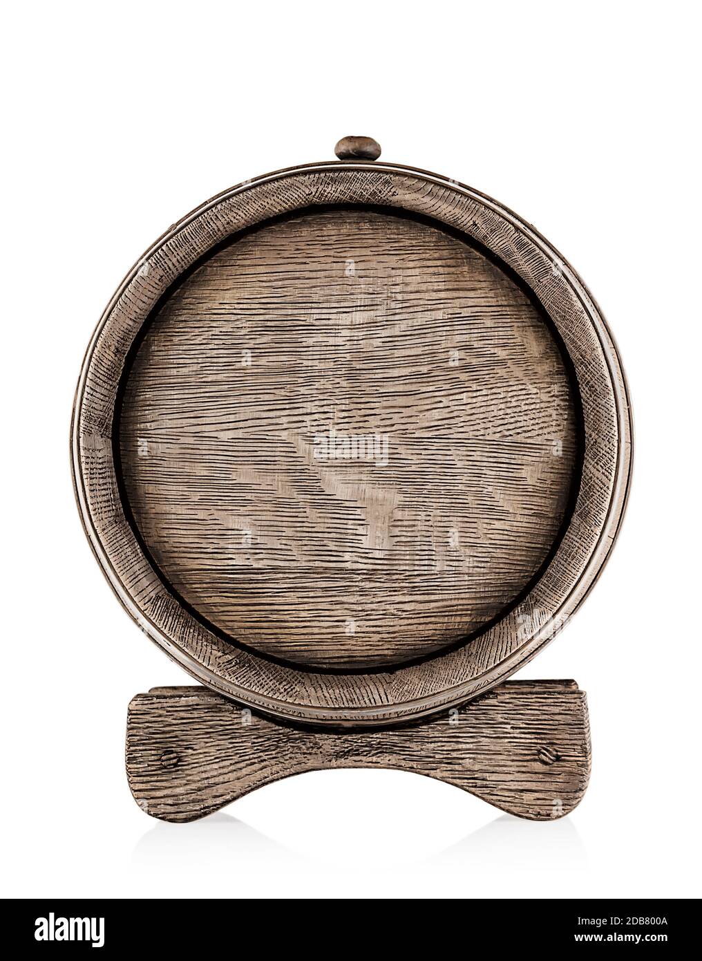 Wooden barrel with stand isolated on white background Stock Photo - Alamy