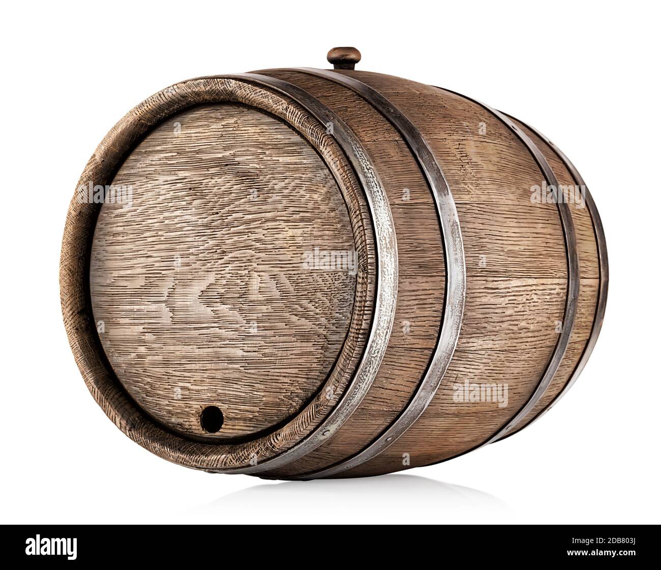 Old round oak barrel isolated on white background Stock Photo - Alamy