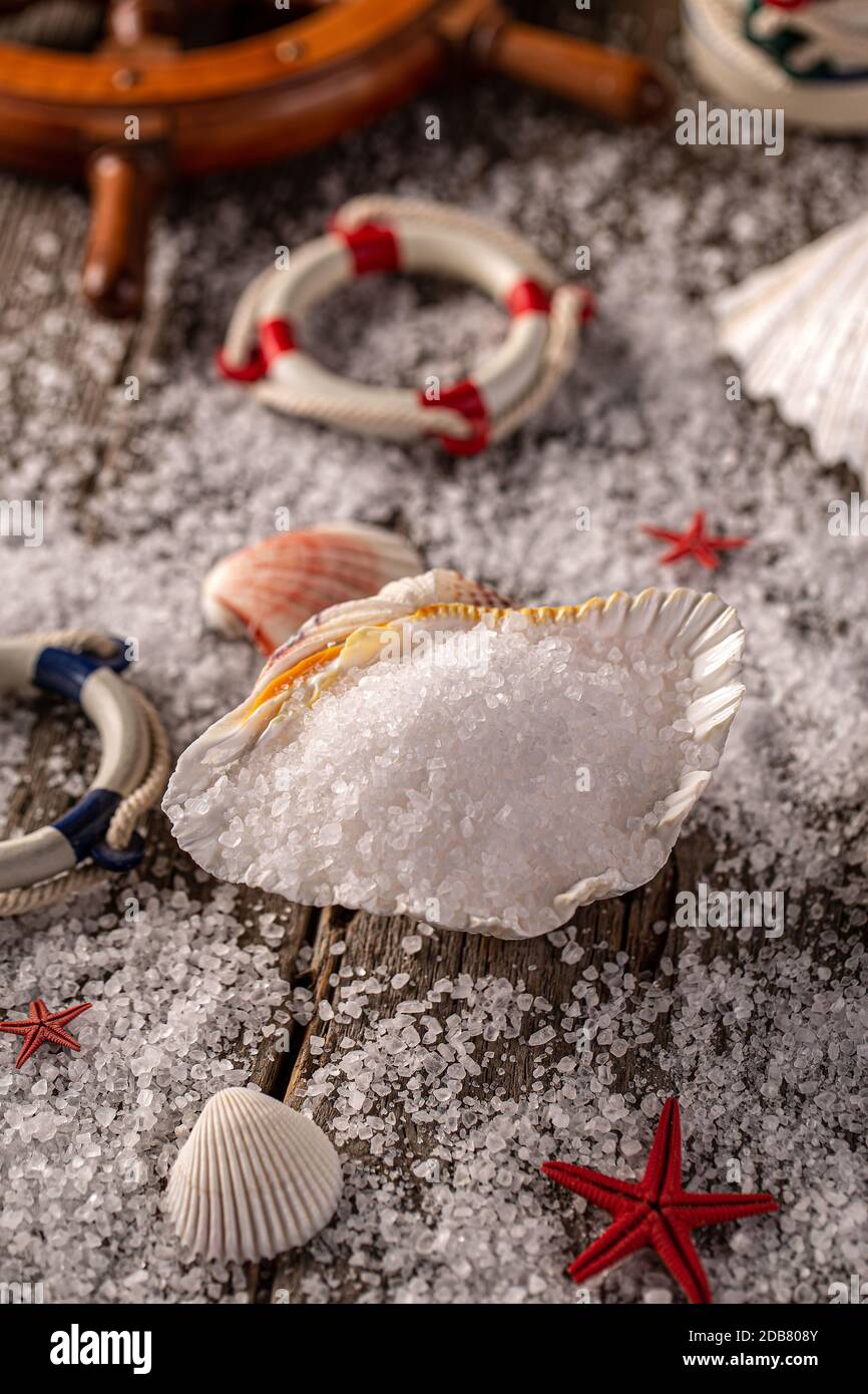 Culinary sea salt concept. Sea salt in shell Stock Photo - Alamy