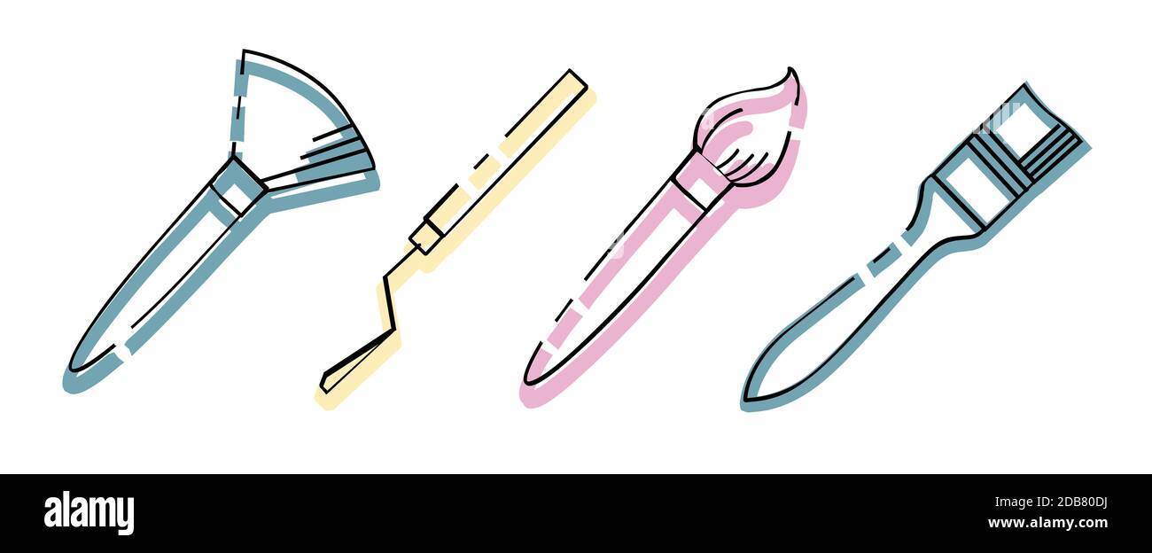 Icon set. Tools of the artist. Brushes and palette knives. Brushes of ...
