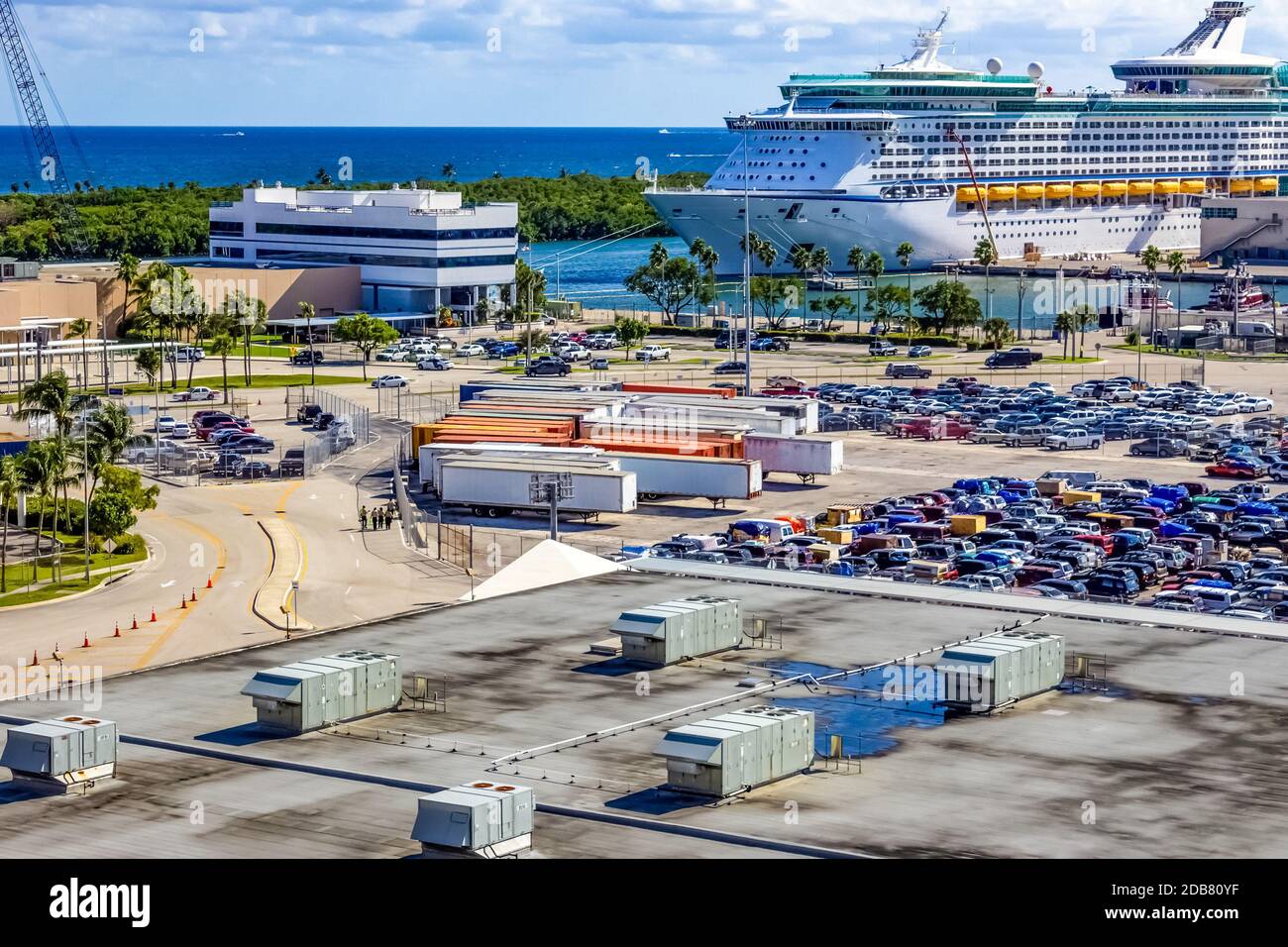 The view from a cruise ship of terminal at Port Everglades, in Ft ...