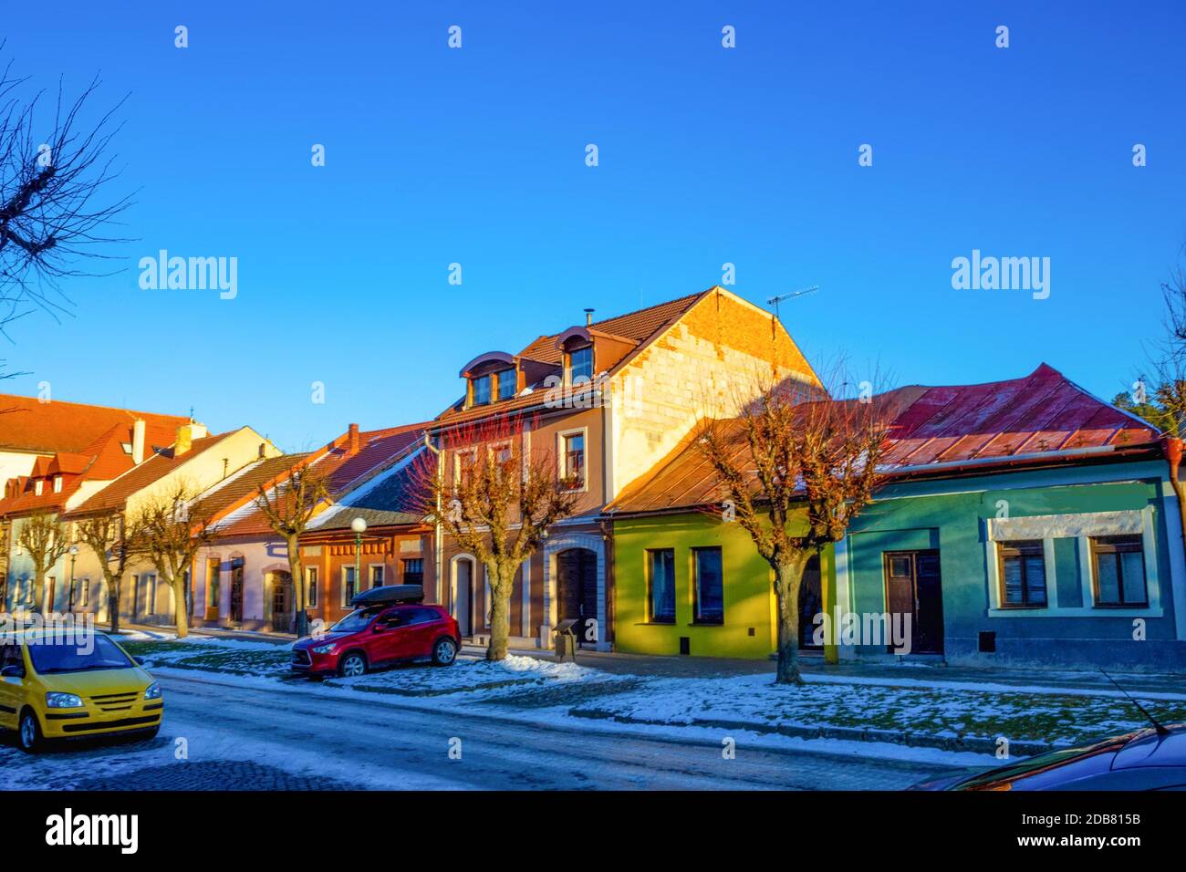 Colourful houses on the Main street of Kezmarok, Slovakia, a small town ...