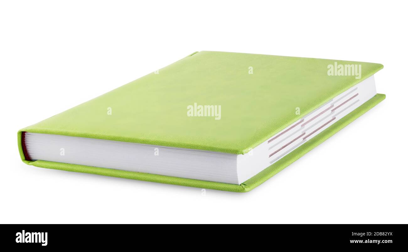 Diary with green cover isolated on white background Stock Photo - Alamy