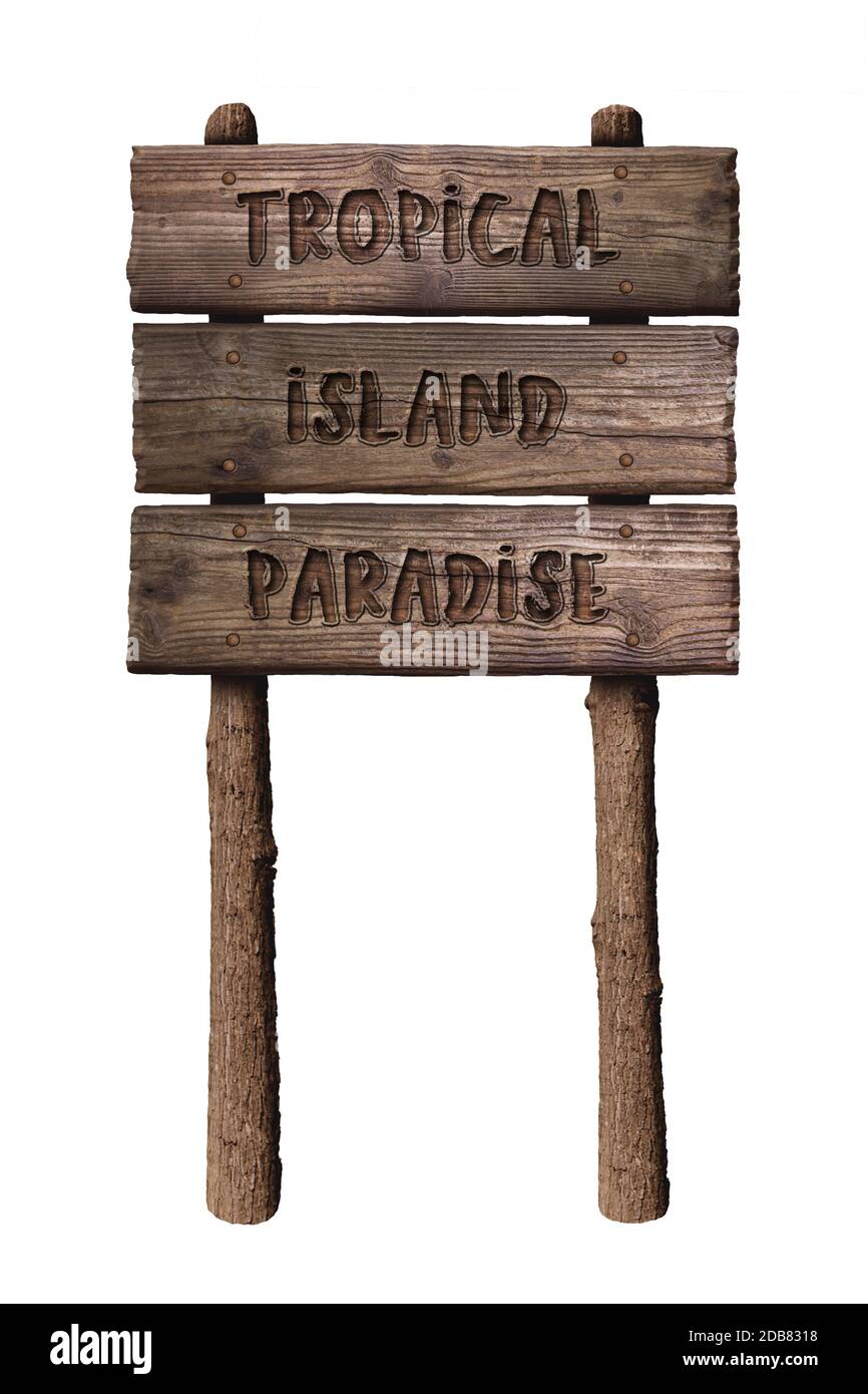 Summer Wooden Board Sign with Text, Tropical Island Paradise Isolated ...
