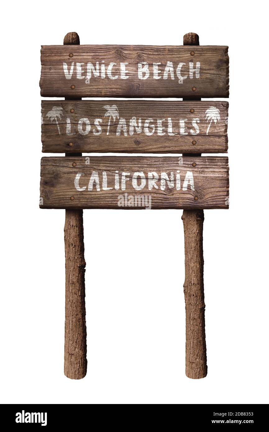 Venice Beach In Los Angeles California Wooden Board Sign Isolated On ...
