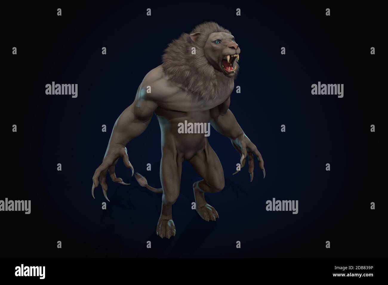 Fantasy character Humanoid Lion in epic pose - 3D render on black ...