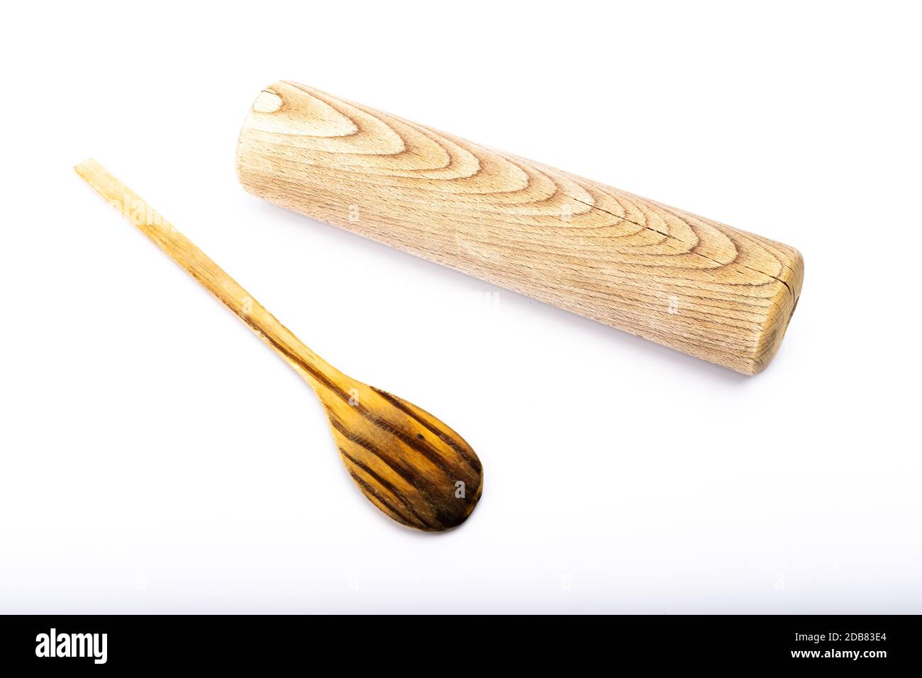 wooden spoon and rolling pin on white background in studio Stock Photo ...