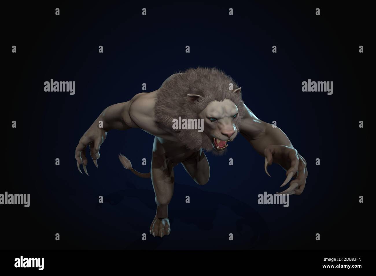 Fantasy character Humanoid Lion in epic pose - 3D render on black ...