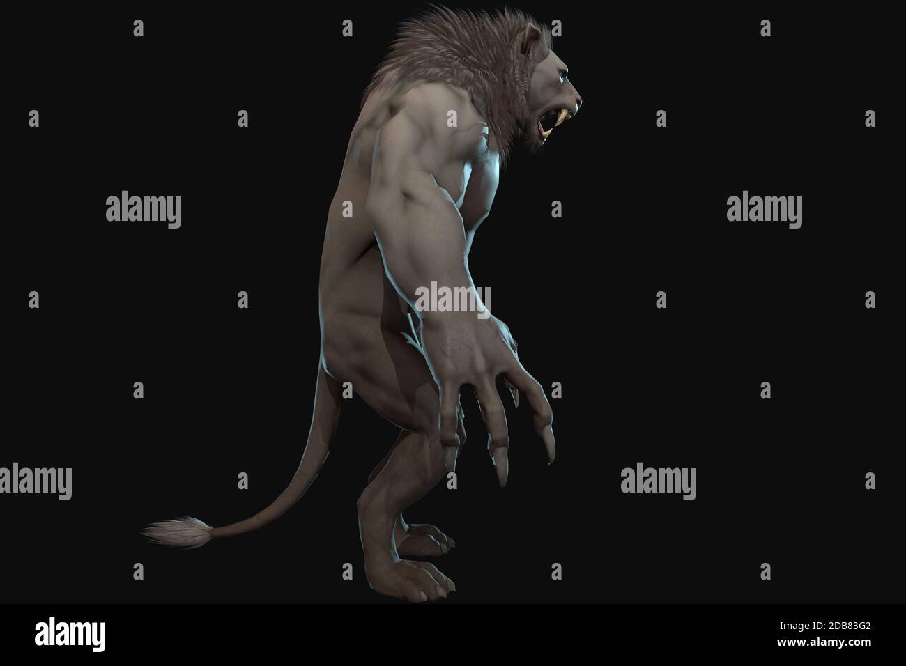 Fantasy character Humanoid Lion in epic pose - 3D render on black ...