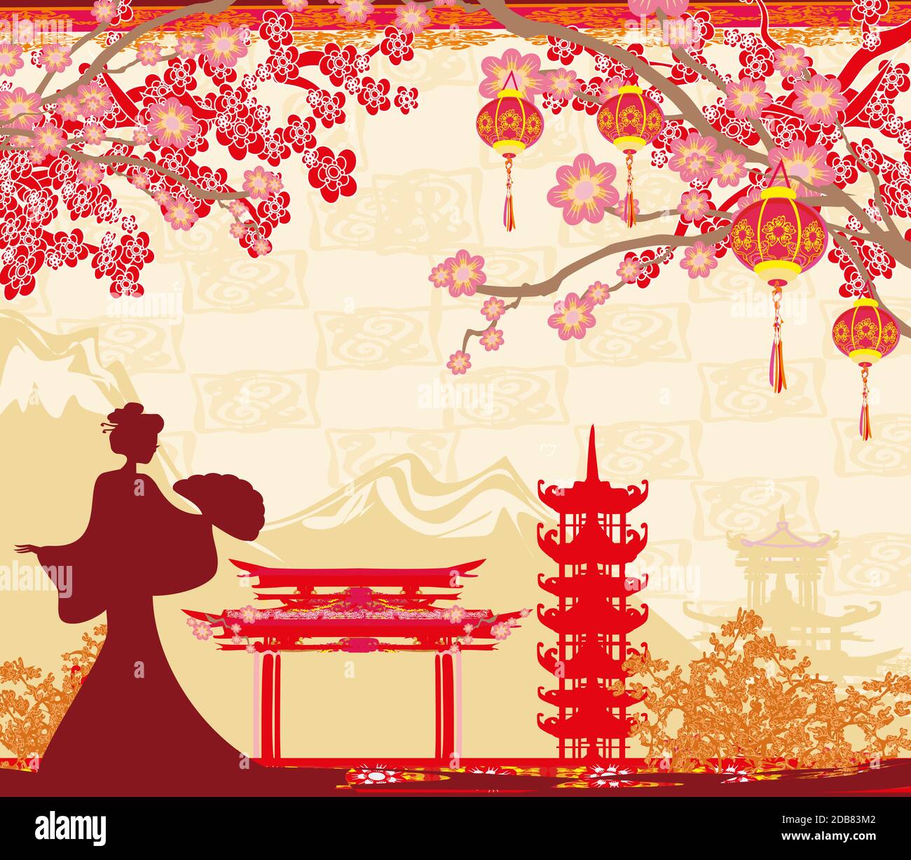 Abstract Asian Landscape and Asian girl Stock Photo - Alamy