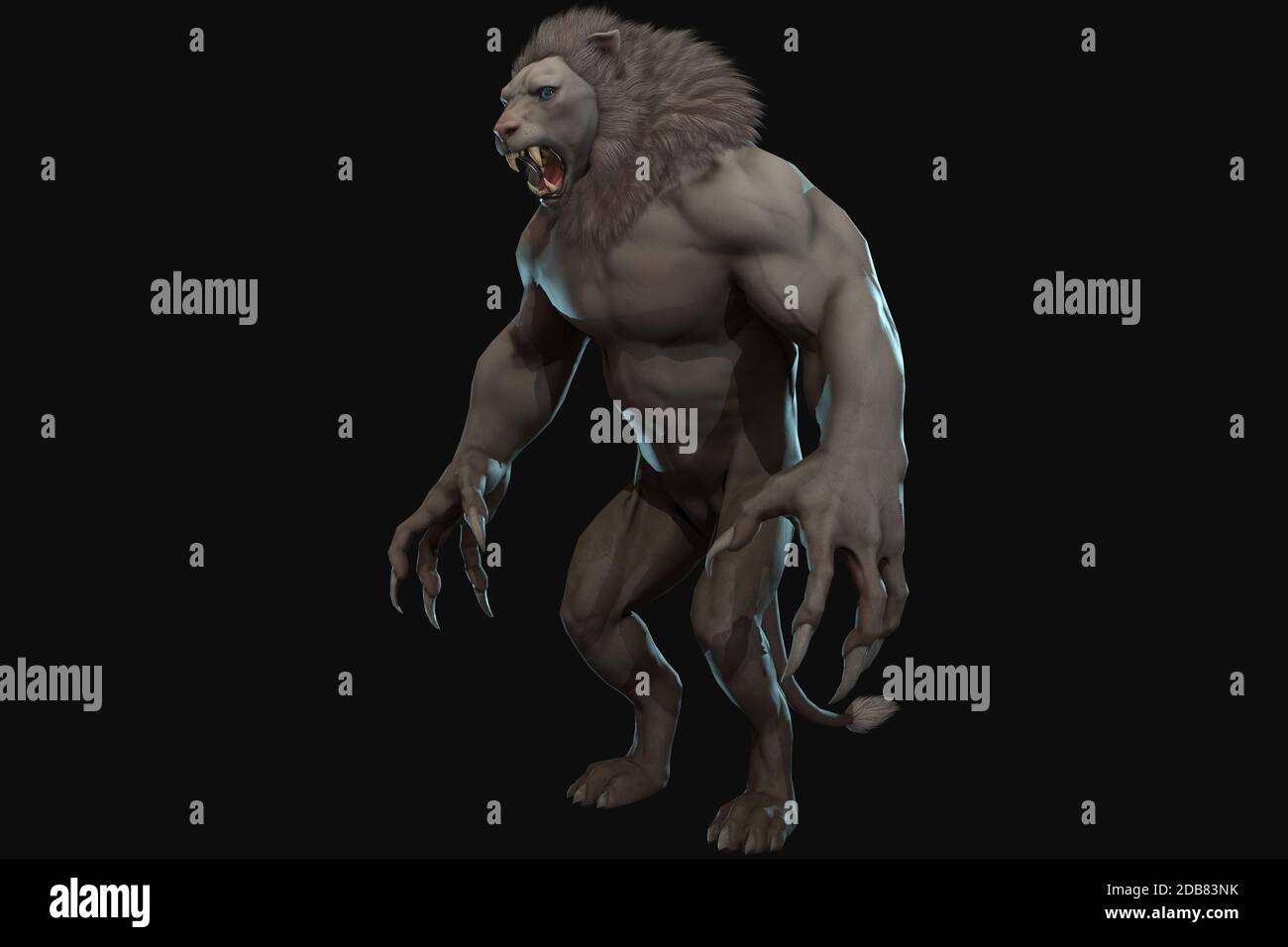 Fantasy character Humanoid Lion in epic pose - 3D render on black ...
