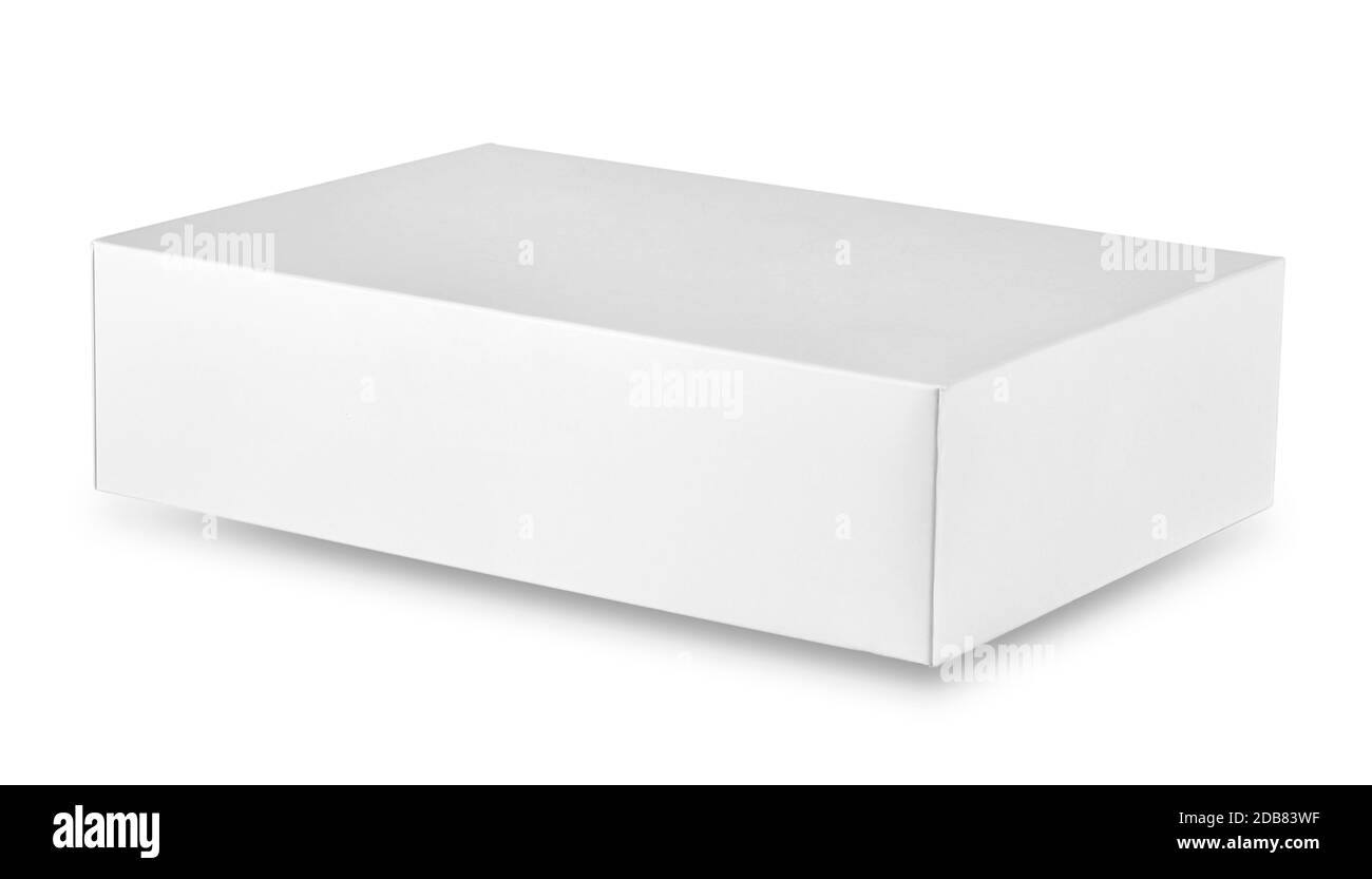 Closed white rectangular cardboard box isolated on white background ...