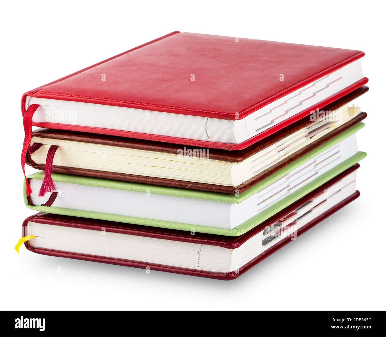 Stack of colorful diary with bookmarks isolated on white background ...