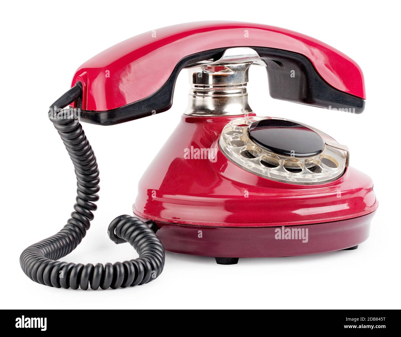 Red old phone with disc isolated on white background Stock Photo - Alamy