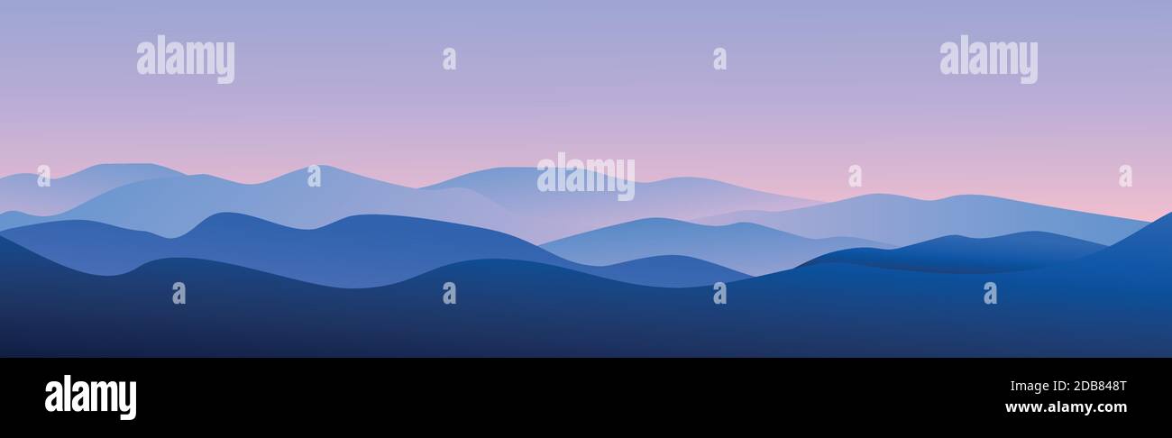 Panoramic landscape of mountains and sunset - Vector illustration Stock ...