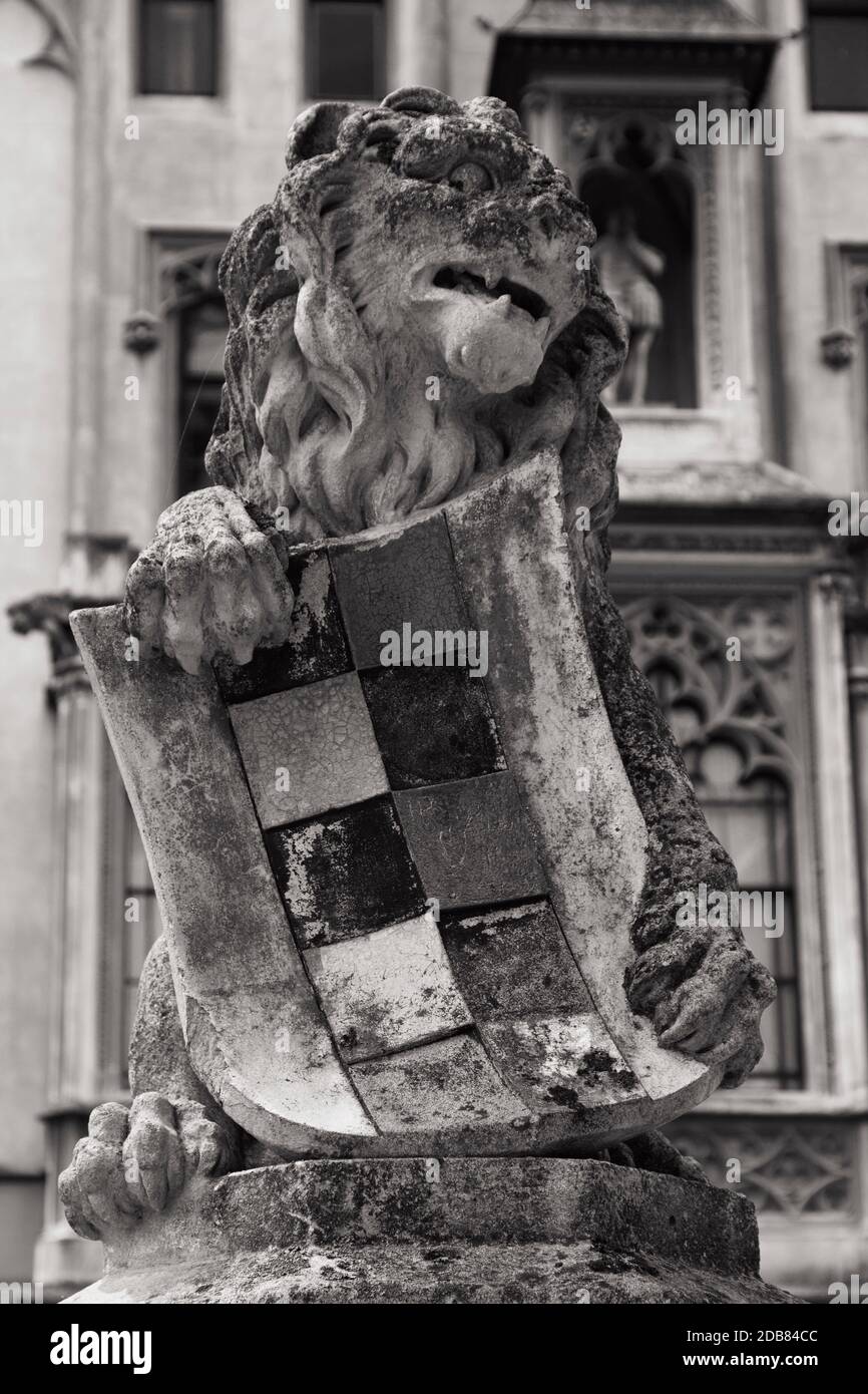 Lion Stone Statue At The Medieval Castle Stock Photo - Alamy