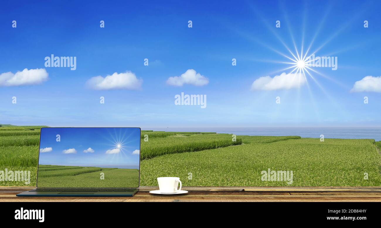 THe 3d rendering of work from outside wit nice view Stock Photo - Alamy
