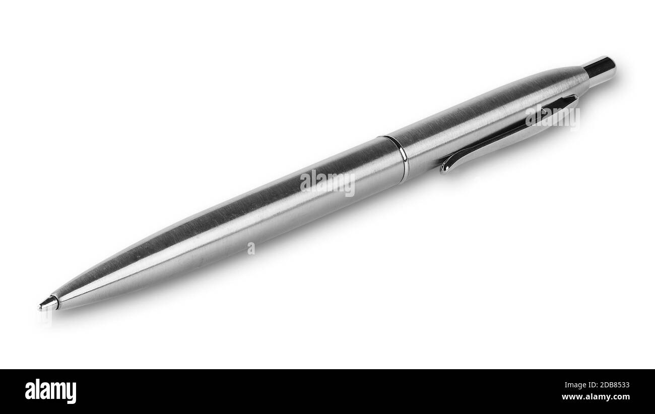 Metallic ballpoint pen isolated on white background Stock Photo - Alamy