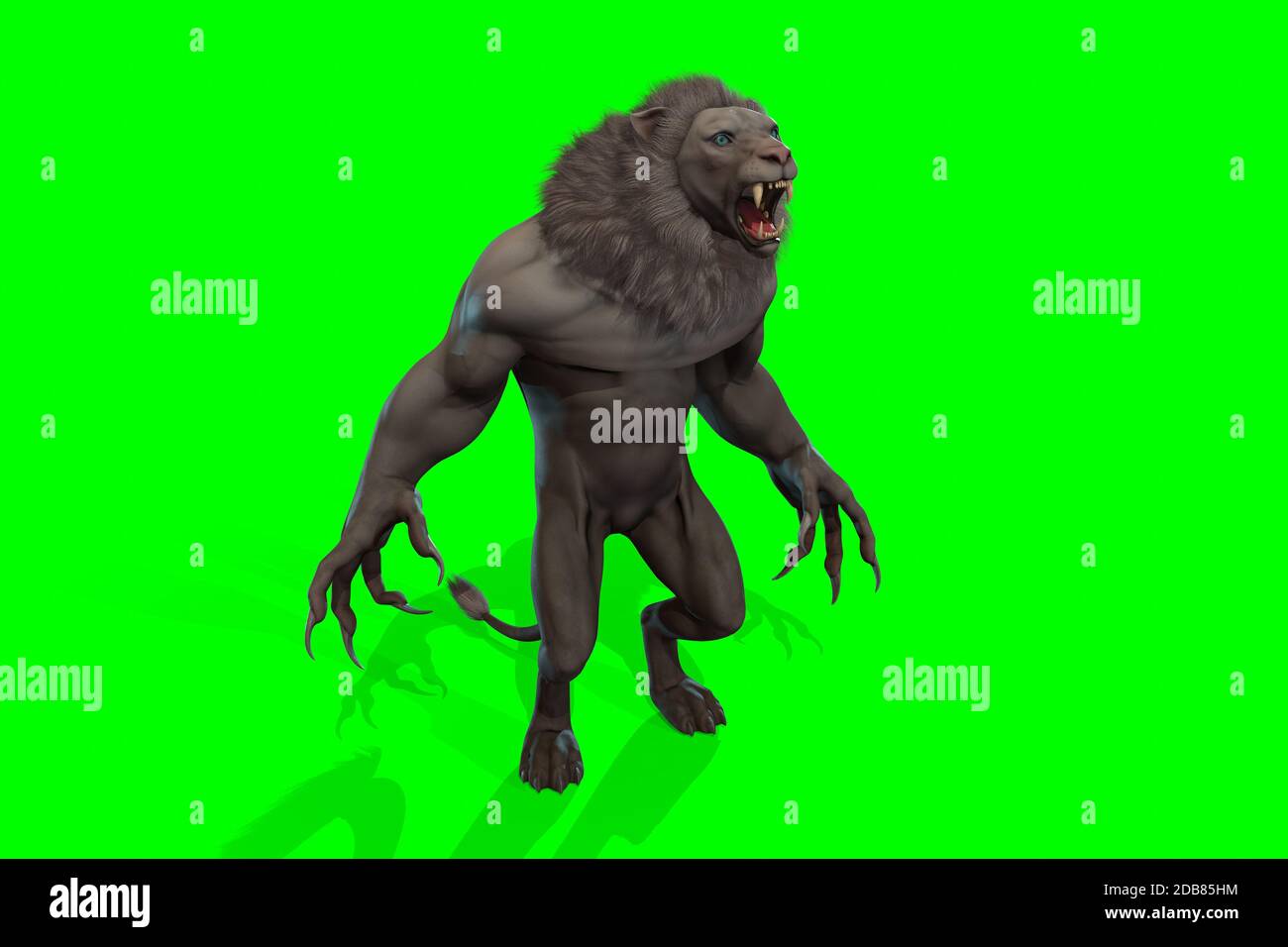 Fantasy character Humanoid Lion in epic pose - 3D render on black ...