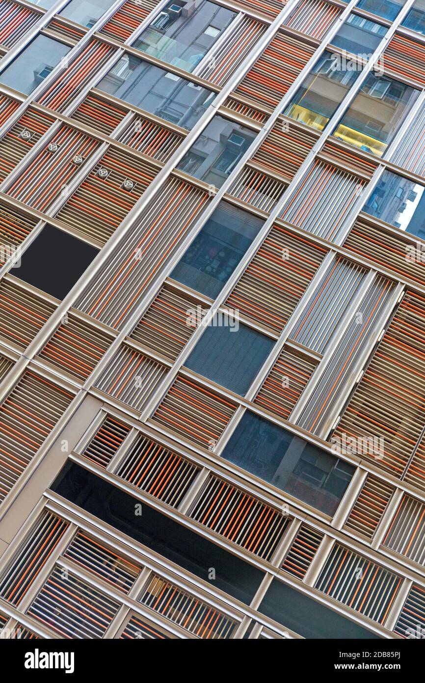 Wooden Lines Modern Building Facade in Hong Kong Stock Photo - Alamy