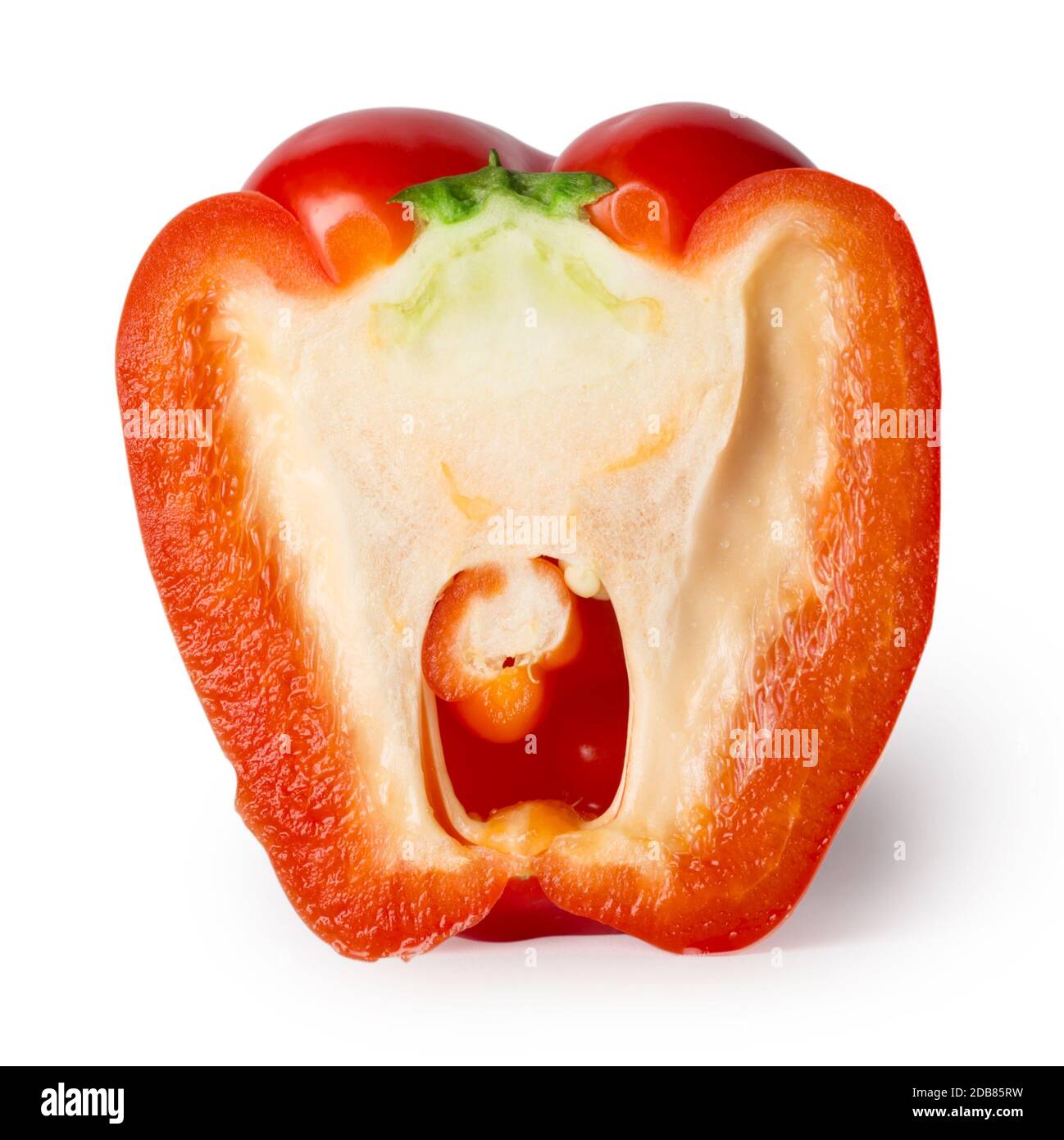 Half cut red pepper isolated on white background Stock Photo - Alamy
