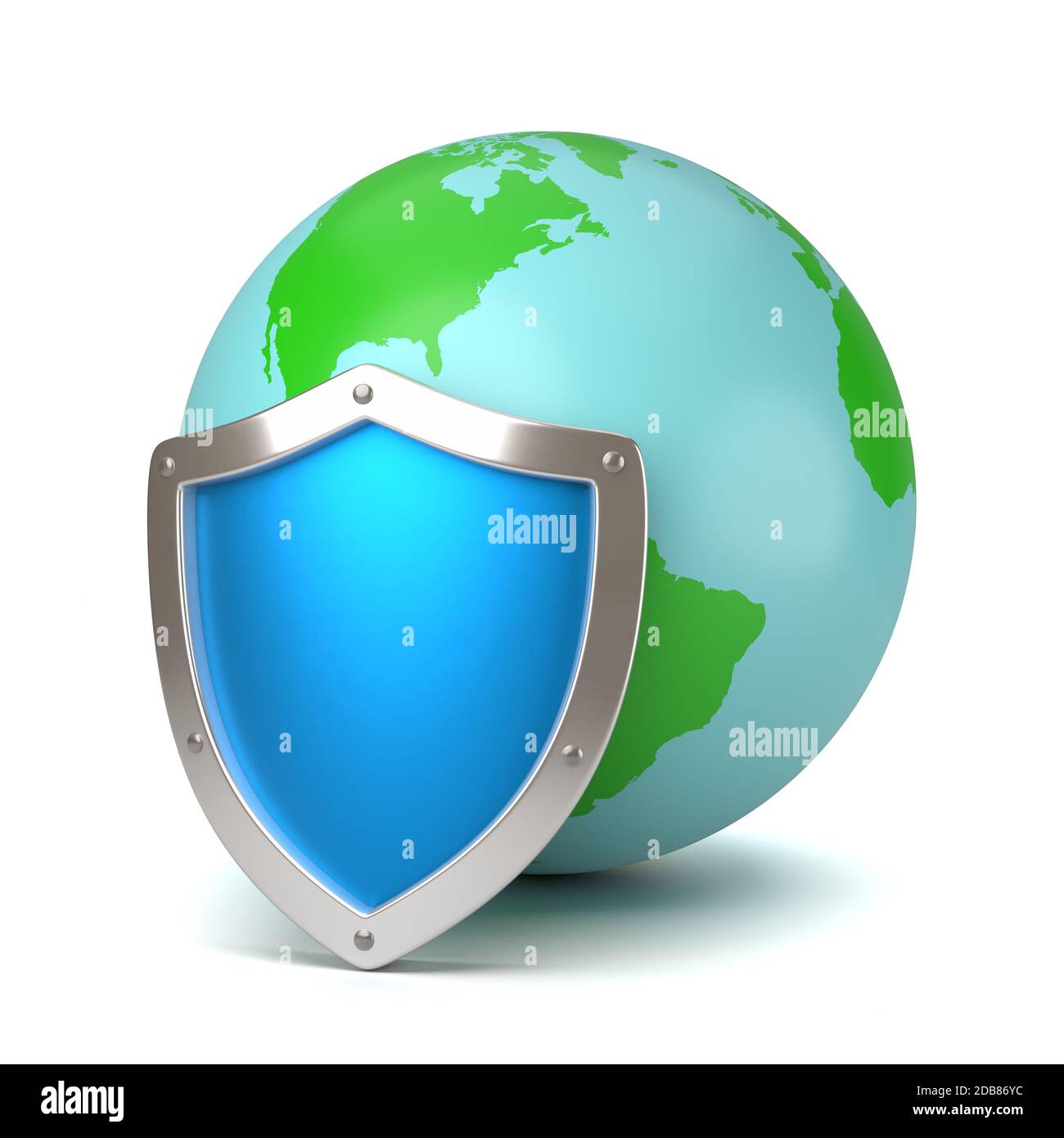 Earth Protected by a Blue Metallic Shield on White Background 3D ...