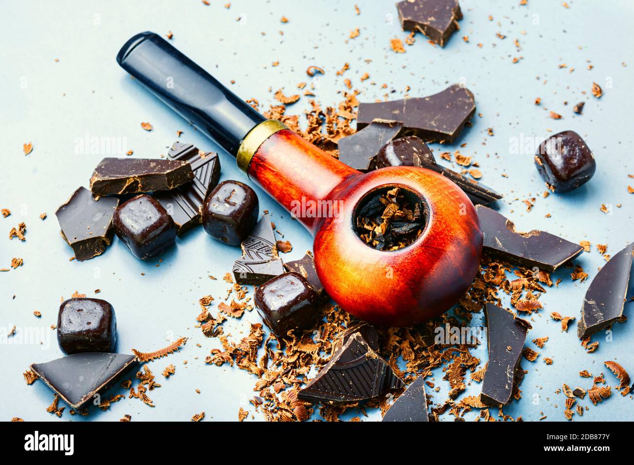 Chocolate flavored tobacco for smoking pipes.Tobacco pipe filled with ...