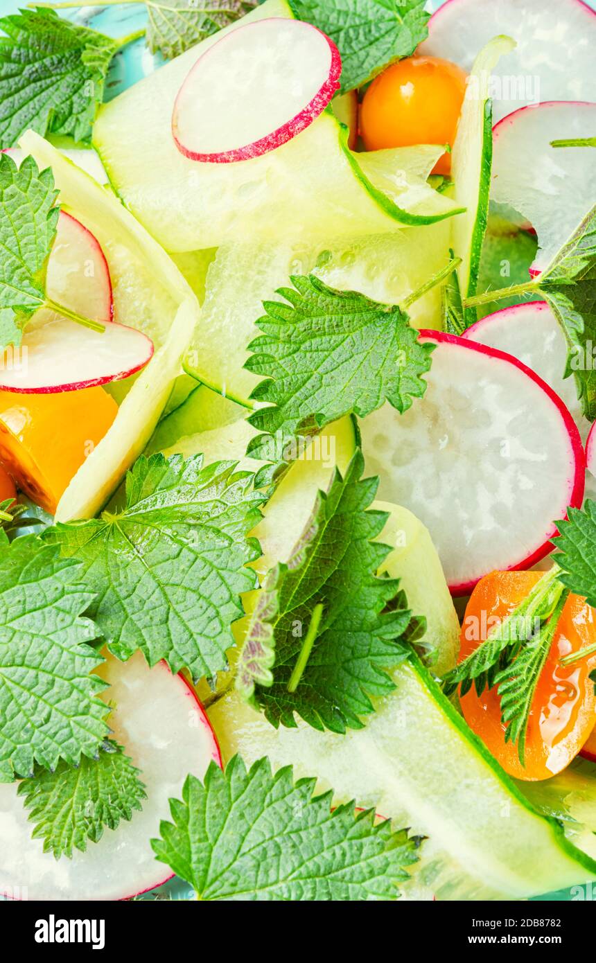 Healthy vegetable salad of nettle on plate.Healthy food concept.Food ...