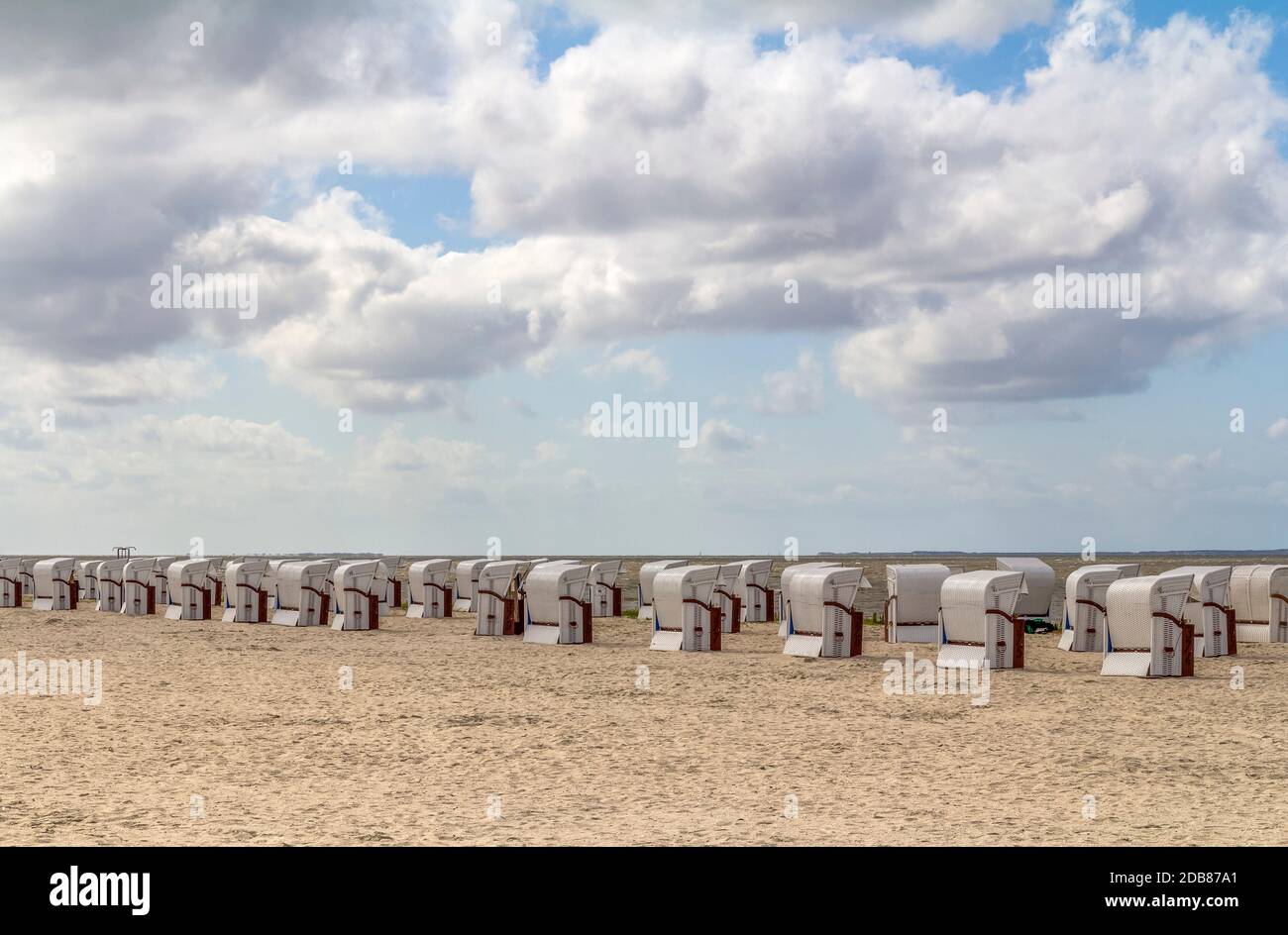 beach scenery with lots of beach chairs at East Frisia in Northern ...