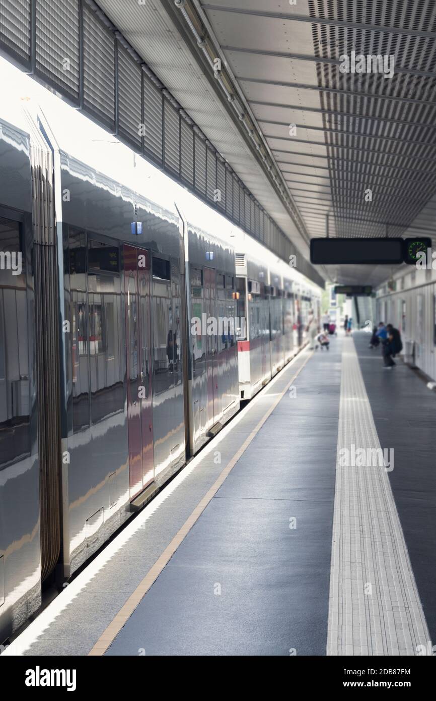 Subway Train Station Outdoors With Train Stopping Stock Photo - Alamy