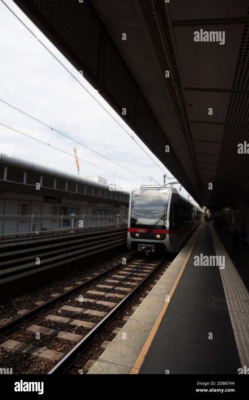 Subway Station Outdoors With Train Approaching Its Stop Stock Photo - Alamy